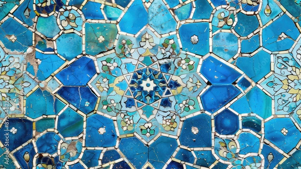 Traditional Persian mosaic wall with geometric and floral designs in ...