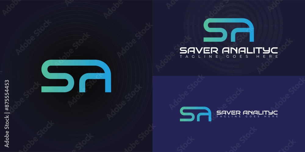 Abstract initial letter SA or AS logo in green-blue color isolated on ...