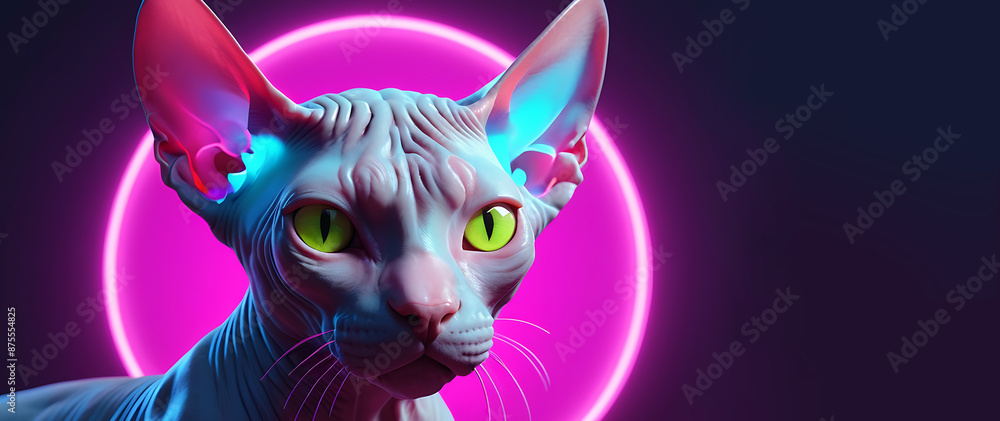 A synthwave sphynx cat, retro-futuristic essence of the synthwave ...