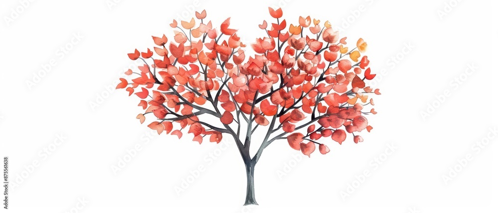 A charming watercolor illustration of a katsura tree, with its ...