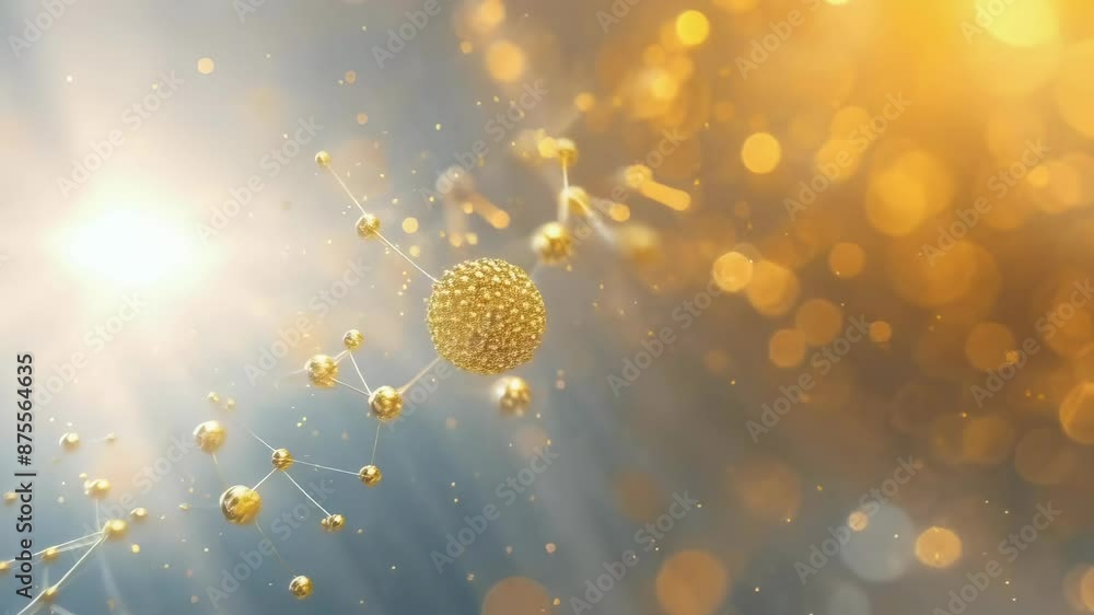 A detailed molecular structure is depicted in a glowing abstract ...