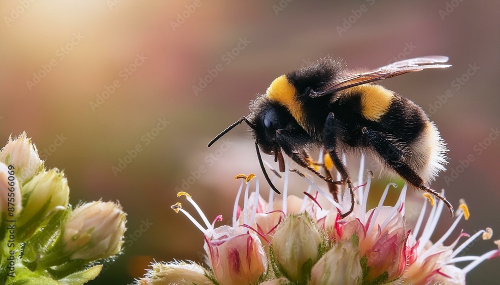 Bumblebee on a flower. The bumblebee can be identified by its rather ...