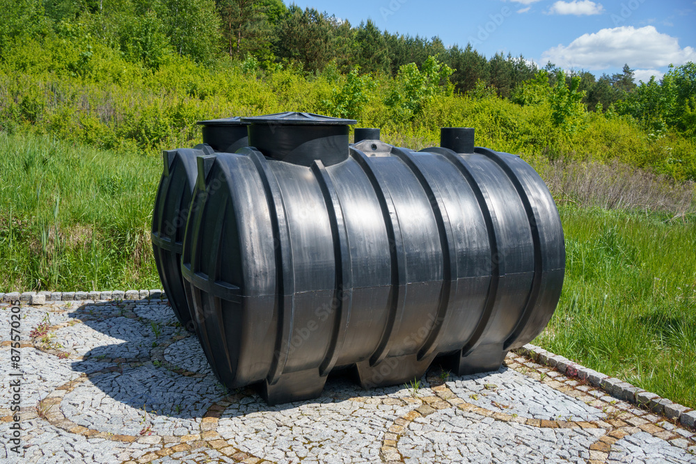 two copies of a plastic septic tank for a domestic sewage treatment ...