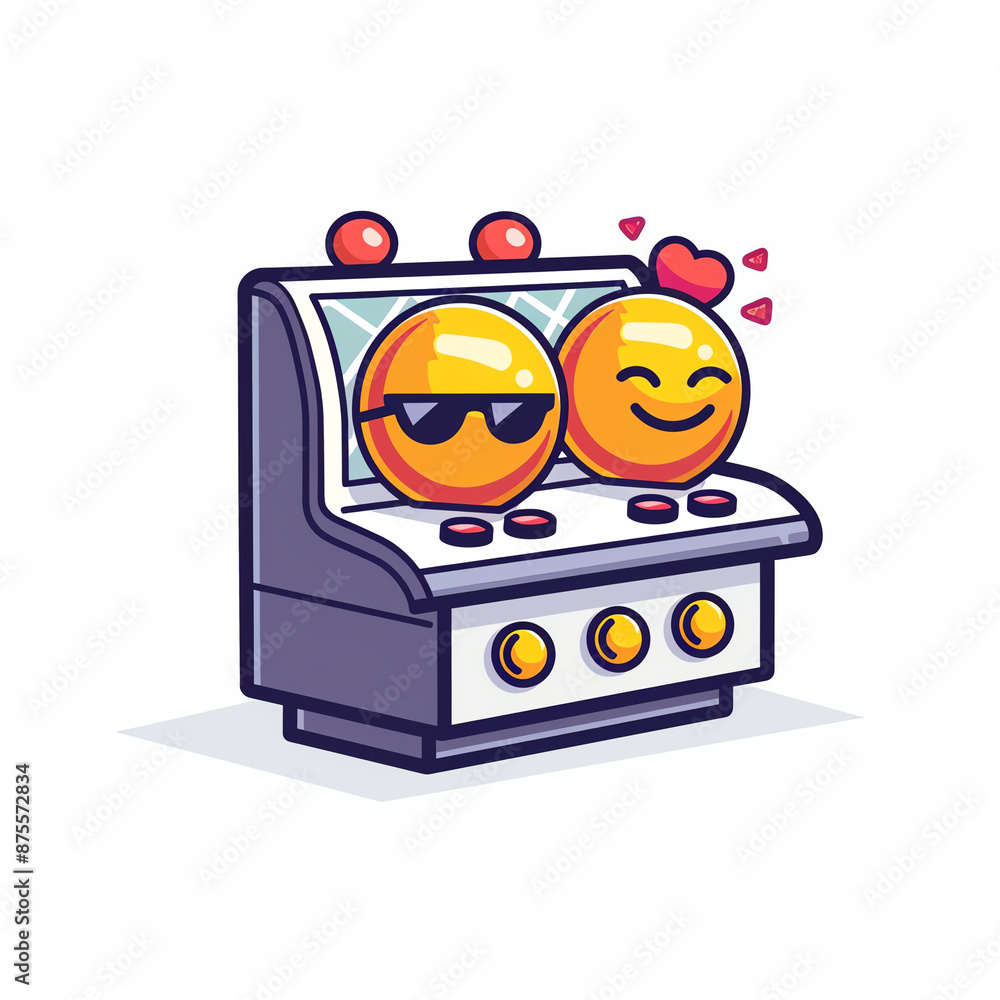 Cute emoji characters playing classic arcade game, expressing love and ...
