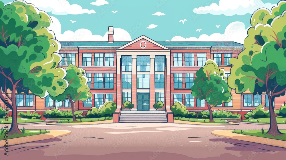 Hand drawn school building cartoon on pastel color background. AI ...