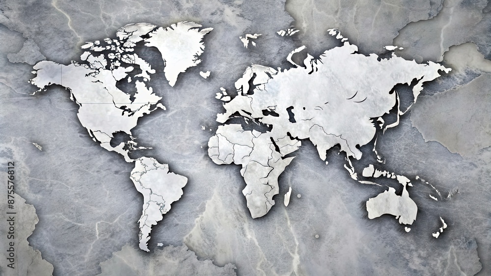 Realistic gray marble world map with true colors, perfect for design ...