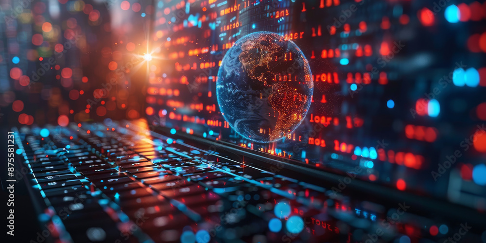 Global cyber security concept with digital closed pad lock, earth ...