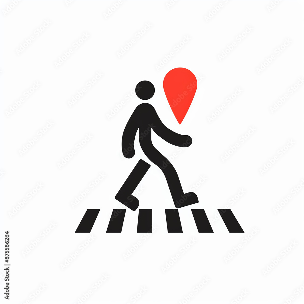 Vector icon of pedestrian crossing crosswalk with red location pin ...