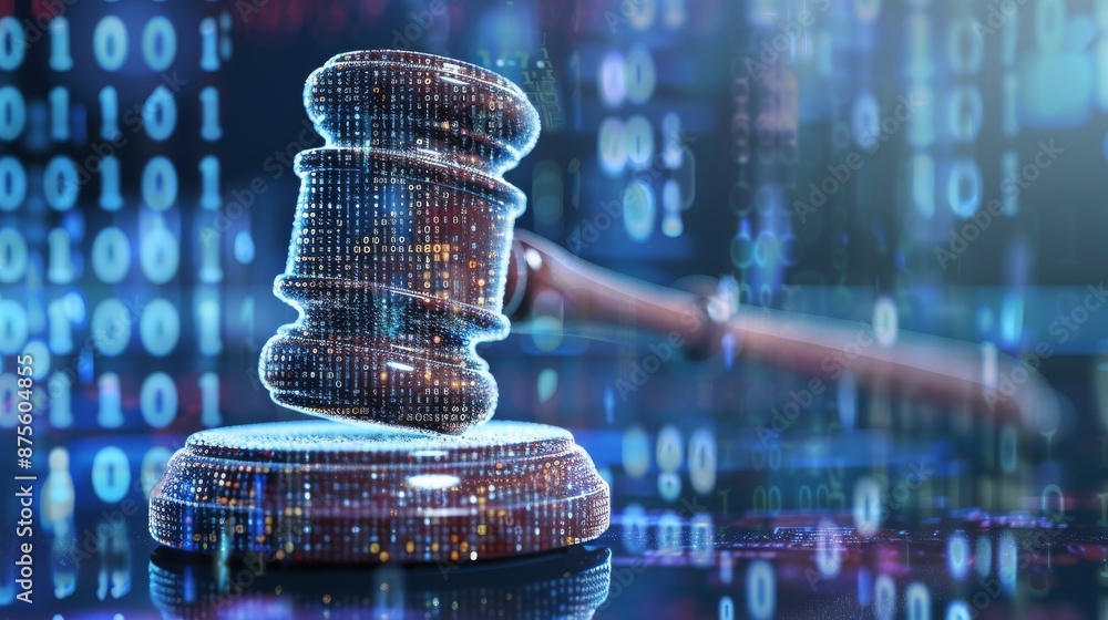 Artificial intelligence in law and legal systems. Binary code gavel ...