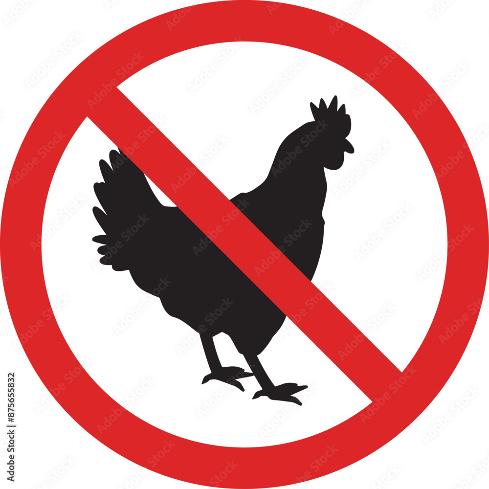 No chicken sign isolated on white background . No chicken allowed sign ...