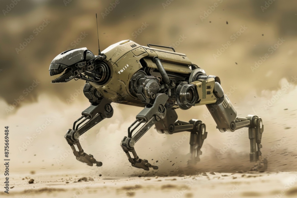 ภาพประกอบสต็อก Abstract Military Combat Robot Dog Concept: Futuristic ...