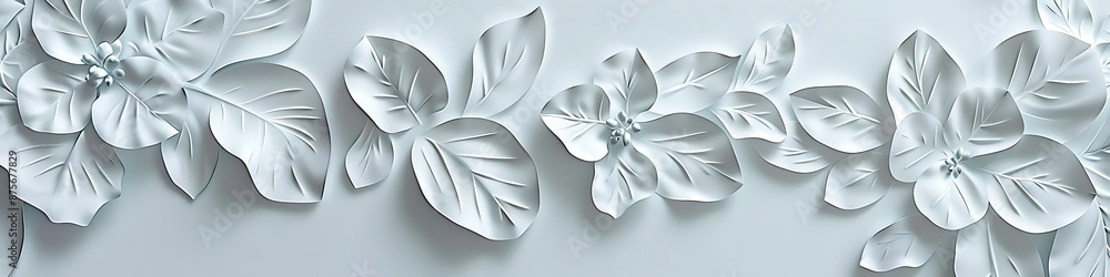Seamless design of abstract leaves and petals in relief on white ...