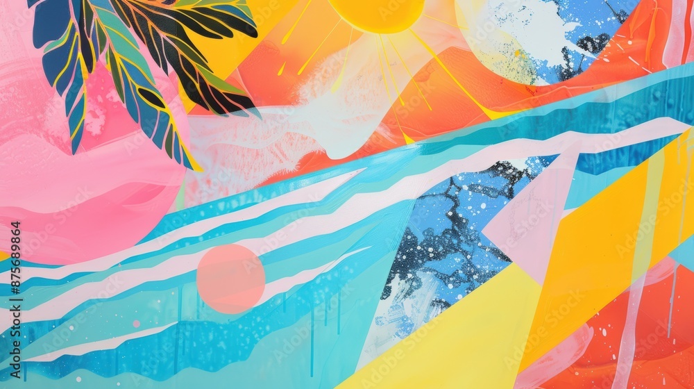 An artistic depiction of a summer vacation, with abstract shapes ...