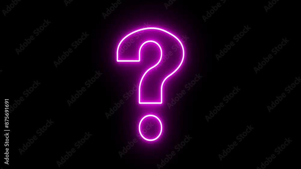 Glowing purple blinking neon question mark on alpha channel background ...