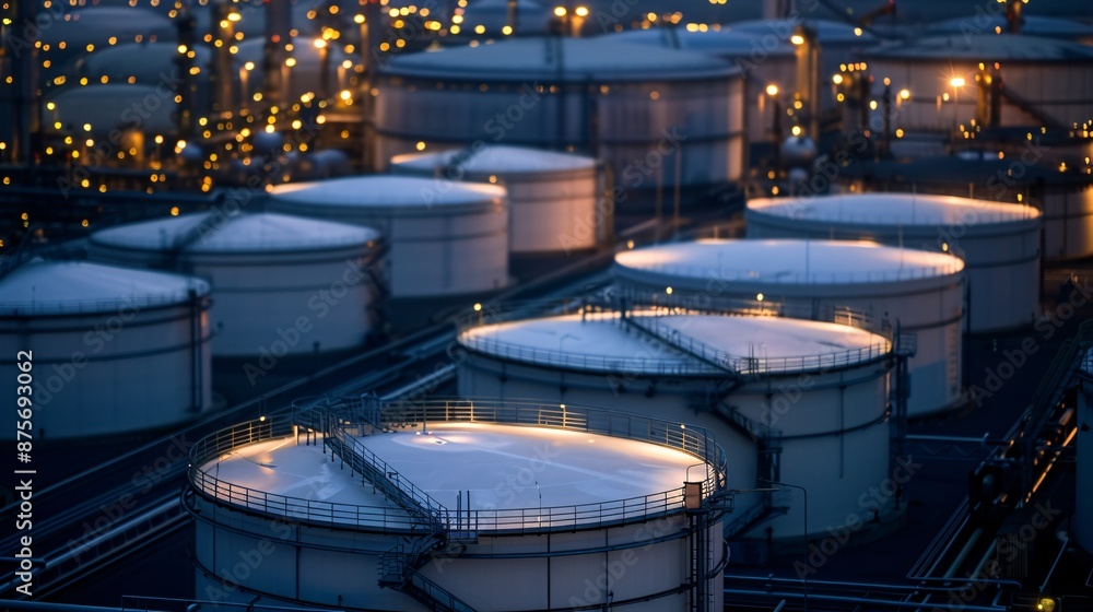 High-detail photo of isolated mineral oil storage tanks, taken with ...