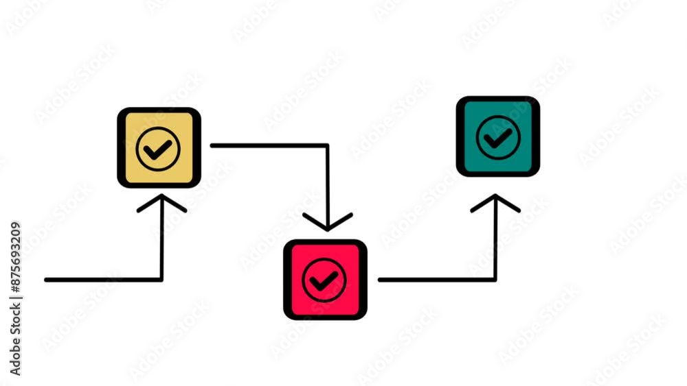 Animated flowchart icon. Work process line animation. Step by step ...