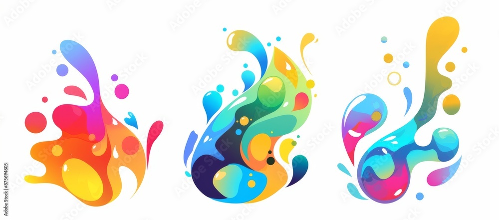 Three logos with rounded corners in different colors, each containing ...