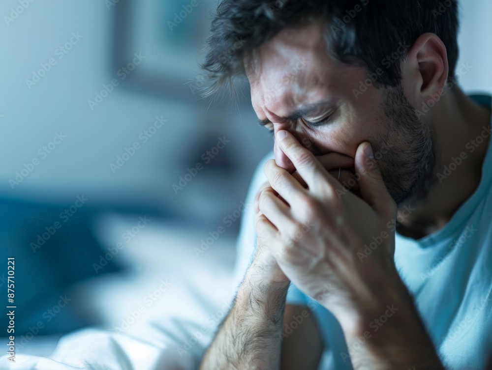 Allergic Reaction - Person Coughing on Bed Highlighting Dust Mites ...