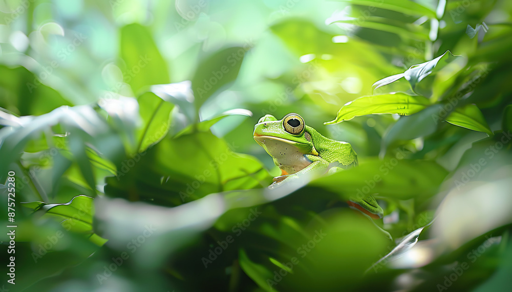 Vibrant Color Tree Frog in Tropical Rainforest, Interesting Plants in ...