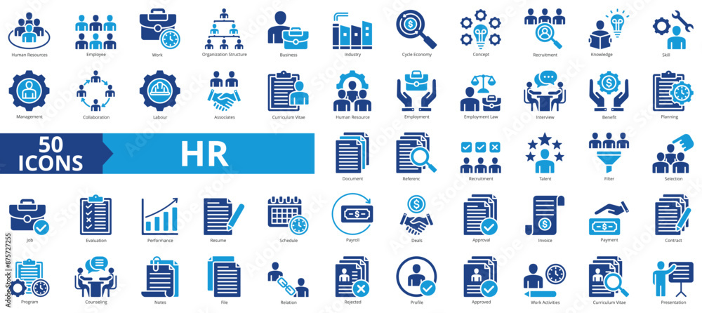Vetor de Human resources icon collection set. Containing employee, work ...