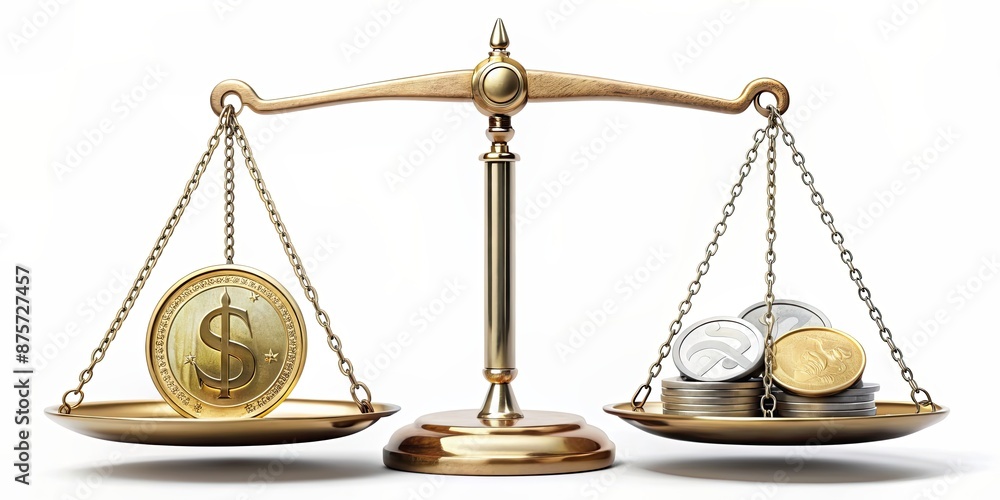 Balance scale with Japanese yen and US dollar coins, balance scale ...