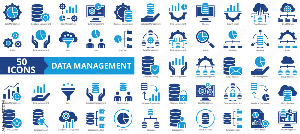 Data management icon collection set. Containing database, monitor ...