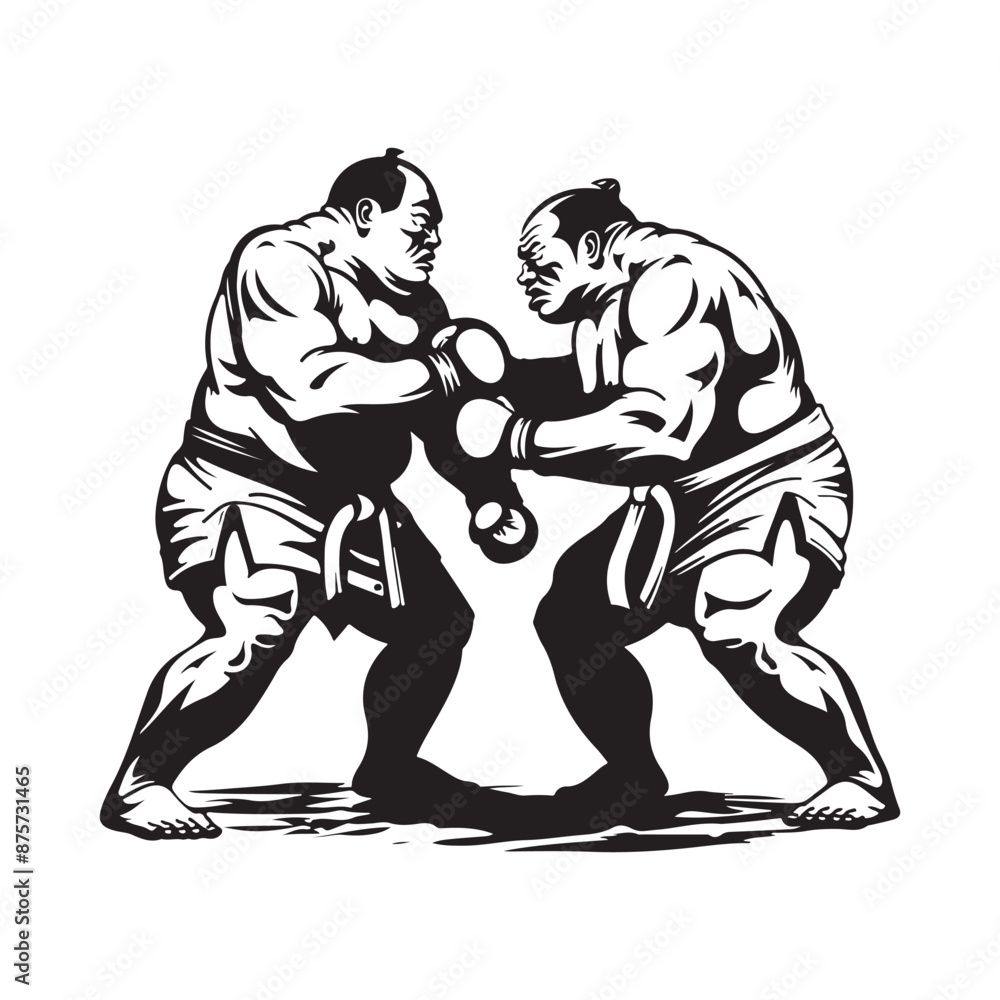 Sumo wrestlers fighting stock vector. Illustration of Sumo wrestlers ...