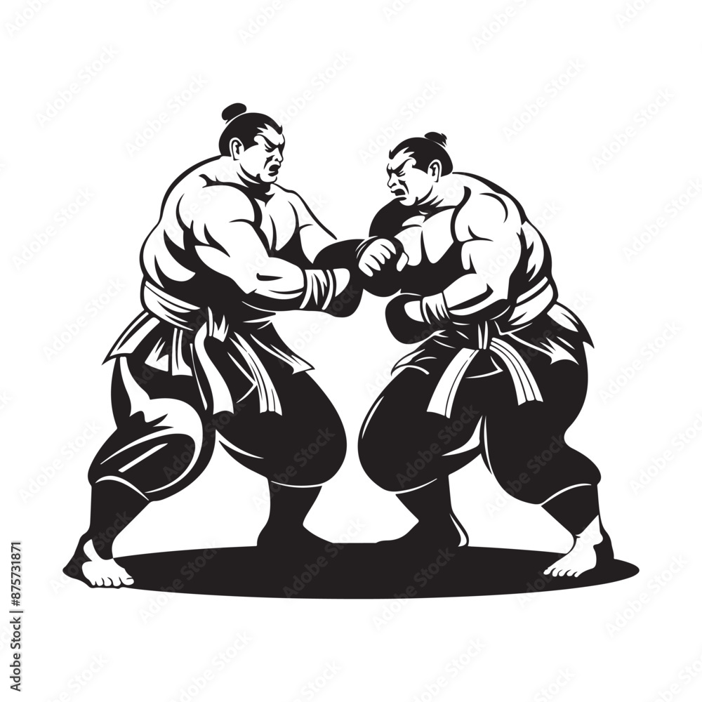 Sumo wrestlers fighting stock vector. Illustration of Sumo wrestlers ...