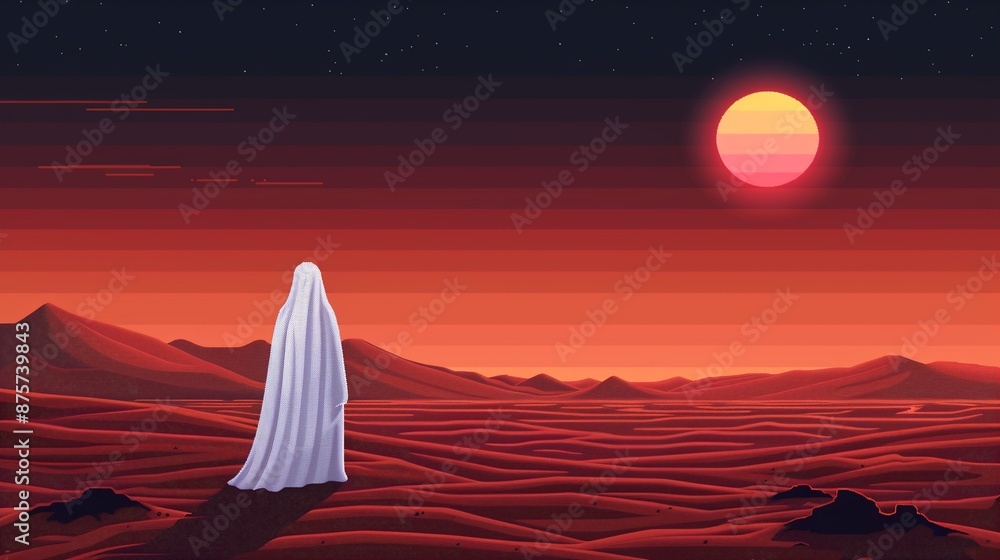 Mummy walking through a desert, pixel art, sandy brown and white, 8bit ...