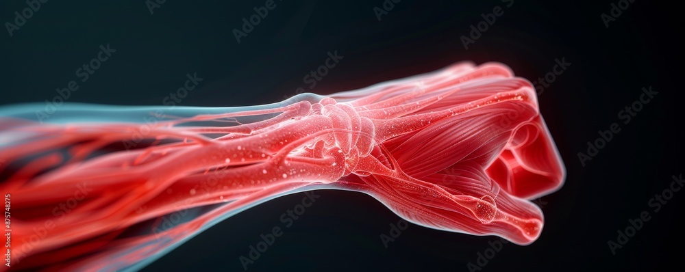 Cross-section of elbow joint during bicep curl, muscle fibers and ...