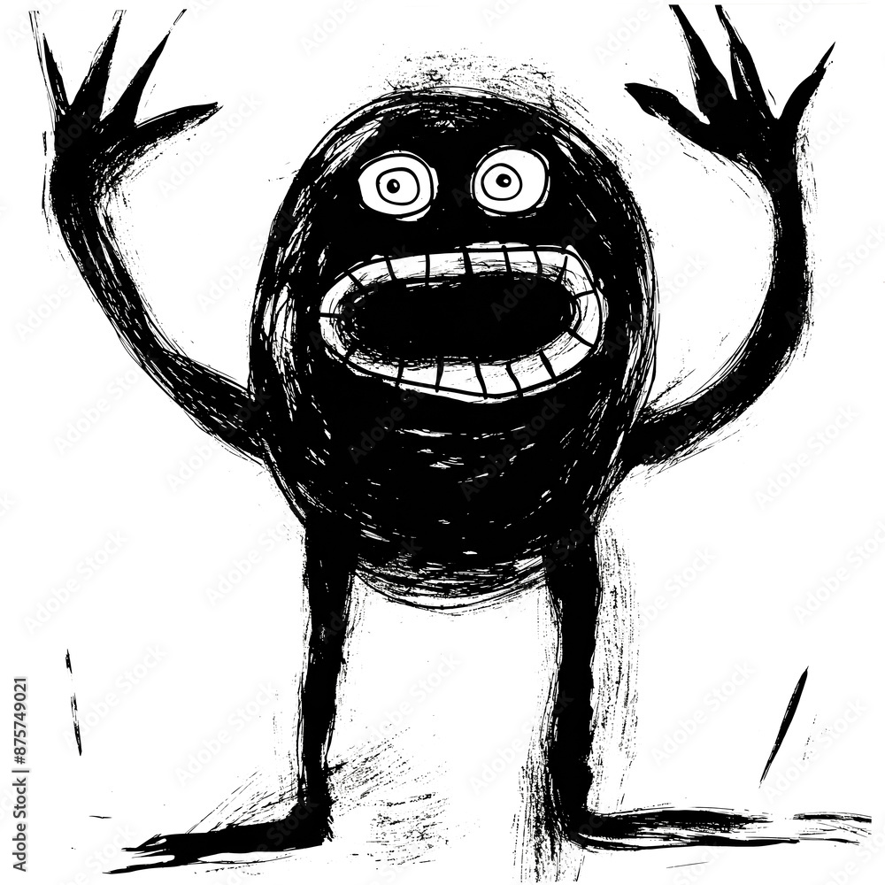 Spooky Monster Drawing on Transparent Background - A whimsical and ...
