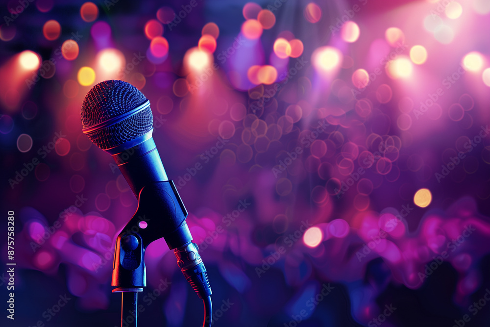 microphone with bokeh light background, stand up comedy show, karaoke ...