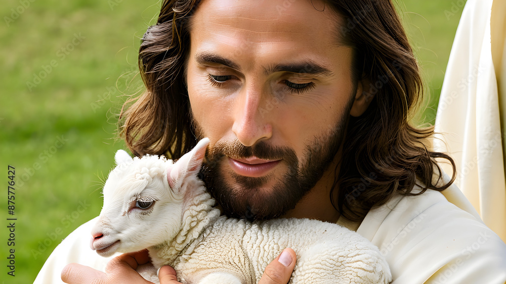 Jesus christ with baby lamb, bible story, Jesus and holy baby lamb, ai ...