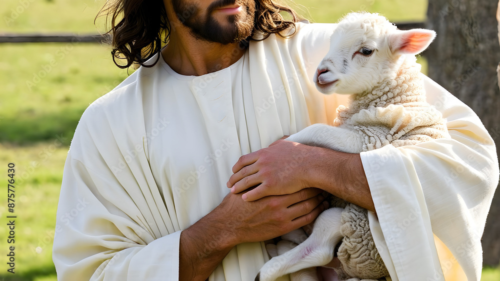 Jesus christ with baby lamb, bible story, Jesus and holy baby lamb, ai ...