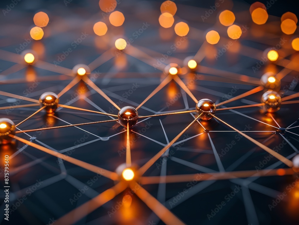 conceptual representation of a network, depicted with interconnected nodes and glowing lines ...