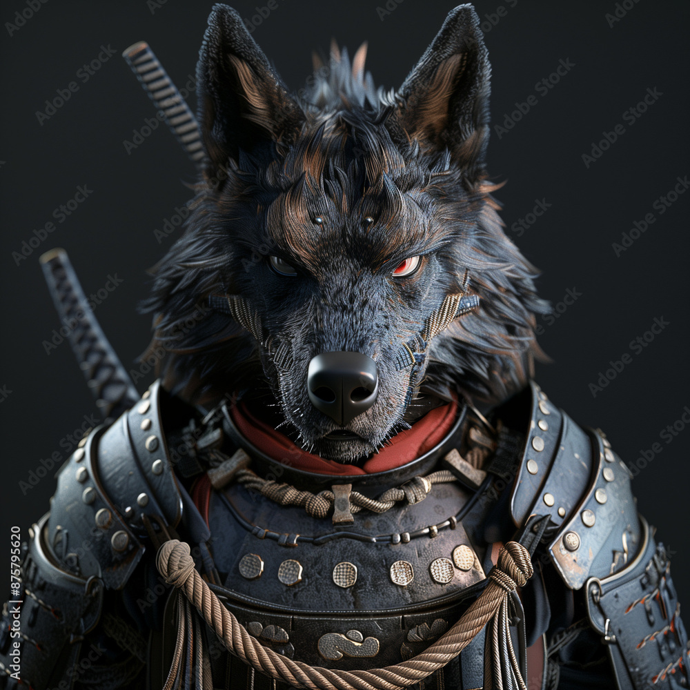 fantasy mythology wolf warrior in traditional samurai knight costume ...