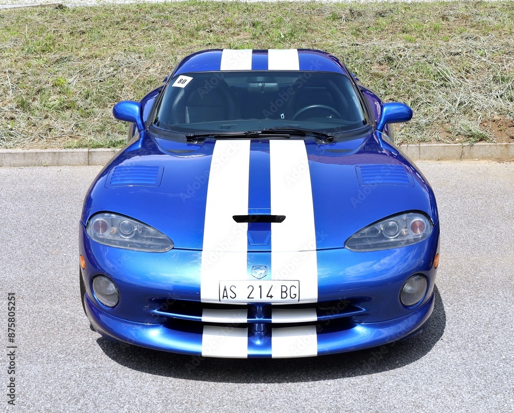 Azzida, Italy. July, 6 2024. Front view of blue Dodge Viper SR2, during ...