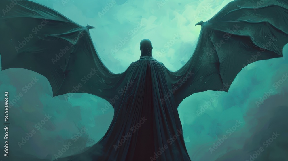 Dark monarch with bat wings, menacing gaze, dark, flowing robe, Fantasy ...