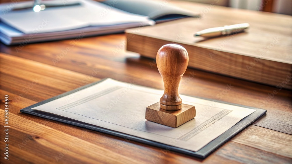 Close up of wooden desk with official certificate document featuring ...