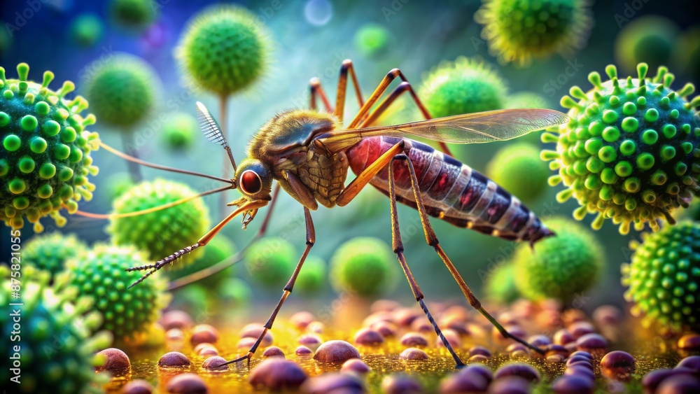 A cartoon illustration of Aedes aegypti mosquito with Wolbachia virus ...