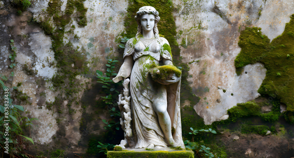Design a digital texture depicting an old marble statue with moss and ...