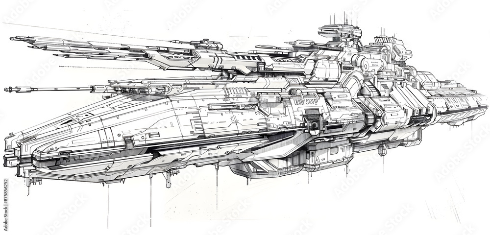 Rough draft hand-drawn style spaceship design. spacecraft, star cruiser ...