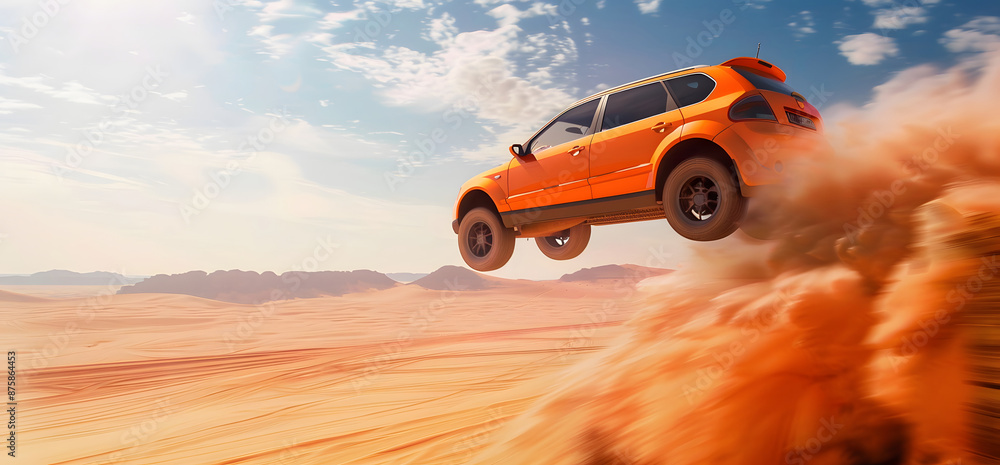 Seventies-style car stunt or car jump. A normal sedan-type stock car ...