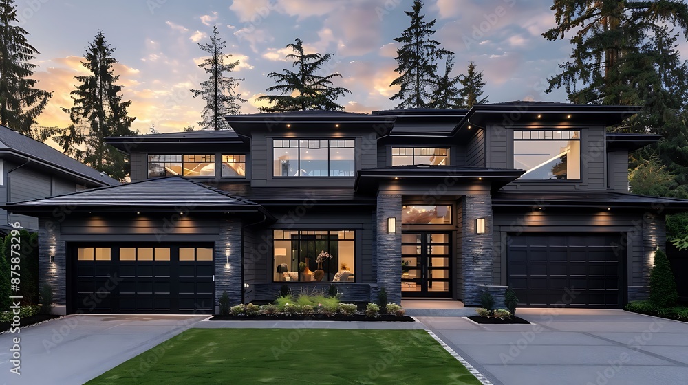 Elegant home exterior having double garage and siding accents very ...