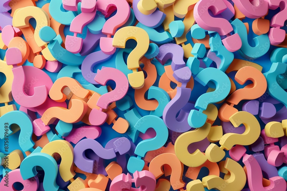 This close-up image filled with colorful foam question marks on a ...