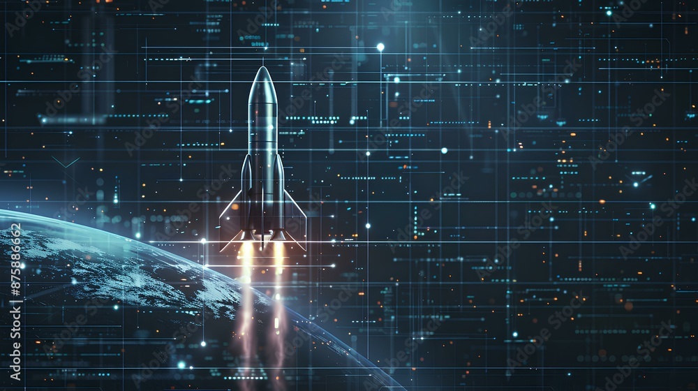 Digital animations of space, a space station, and a world using ...