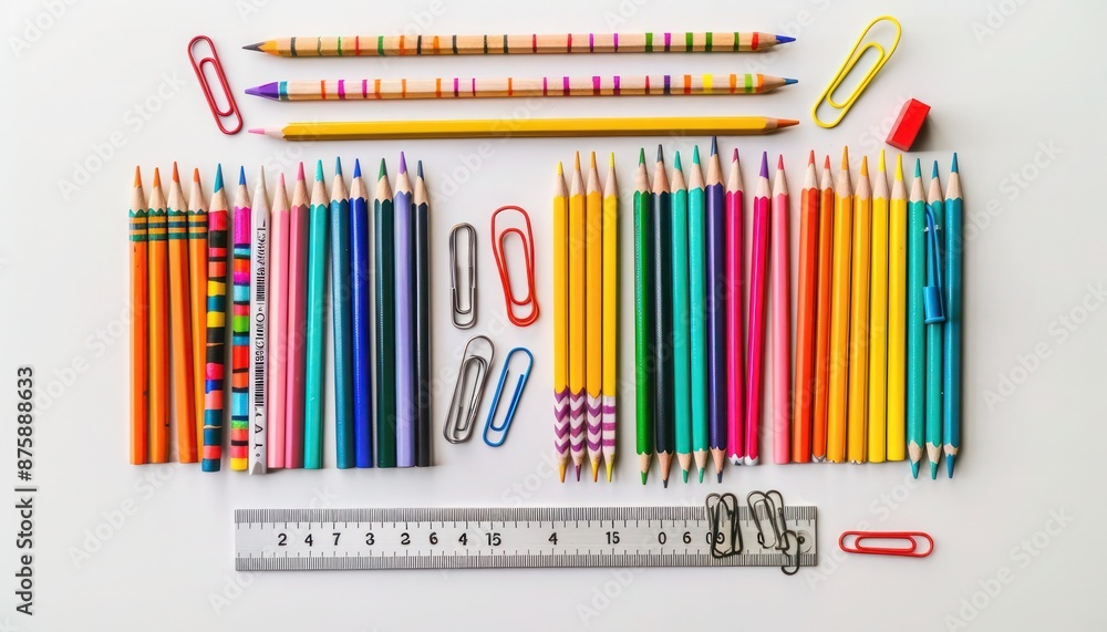 Educational and creative display of school supplies in Y layout on ...