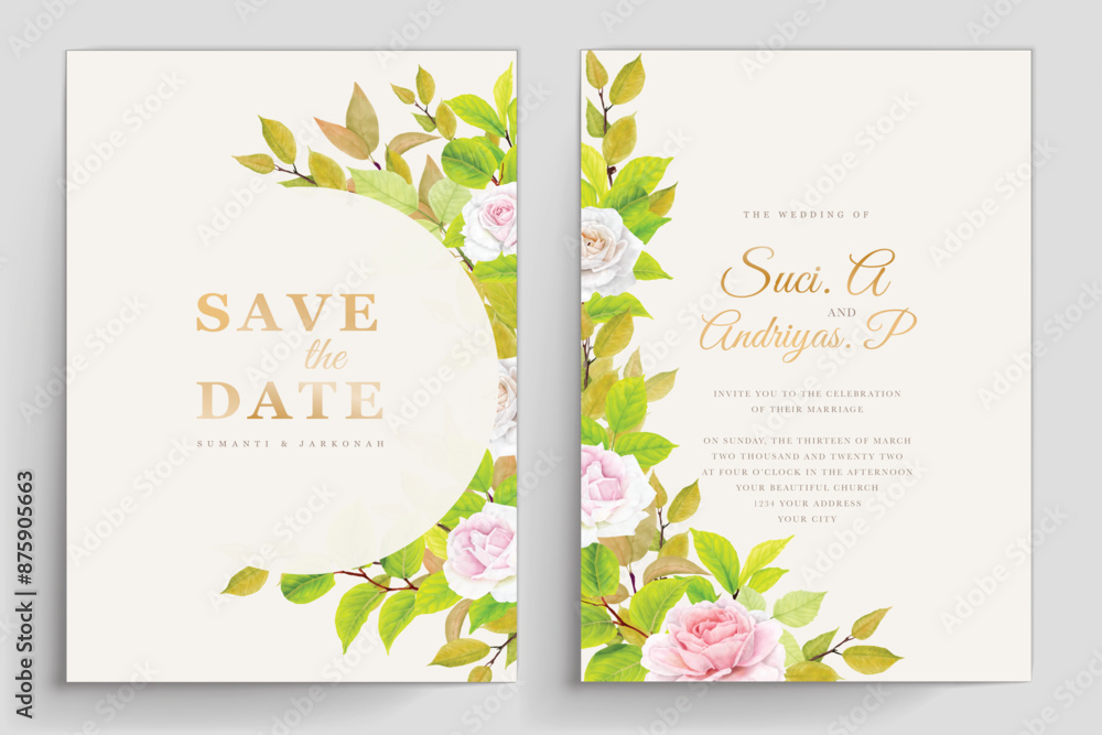 watercolor roses background and frame invitation card design Stock ...