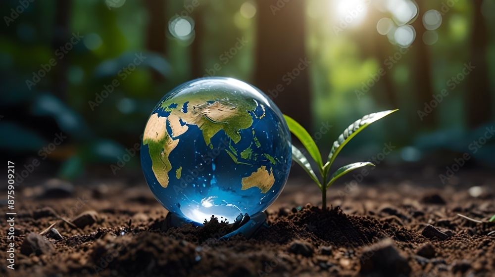 3D Globe Surrounded by Plants for Earth Day and World Environment Day ...