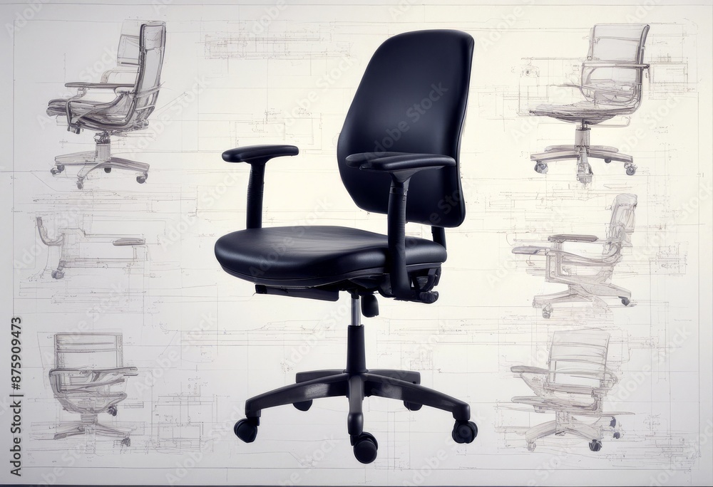 office blueprint chair architect design drawing blue vignetting ...
